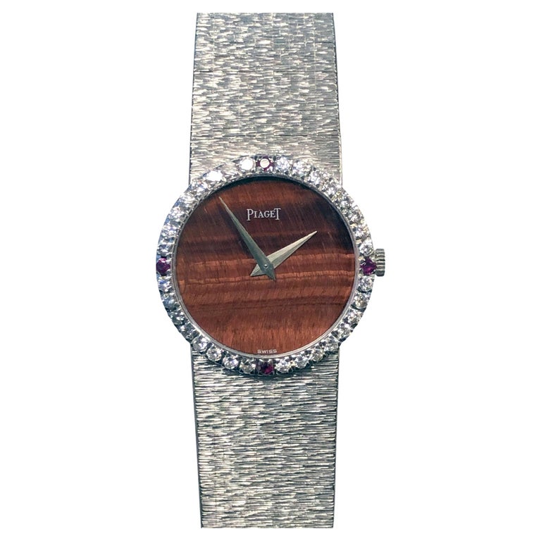 Piaget White Gold Diamonds and Red Tiger Eye Dial Ladies Wrist Watch ...
