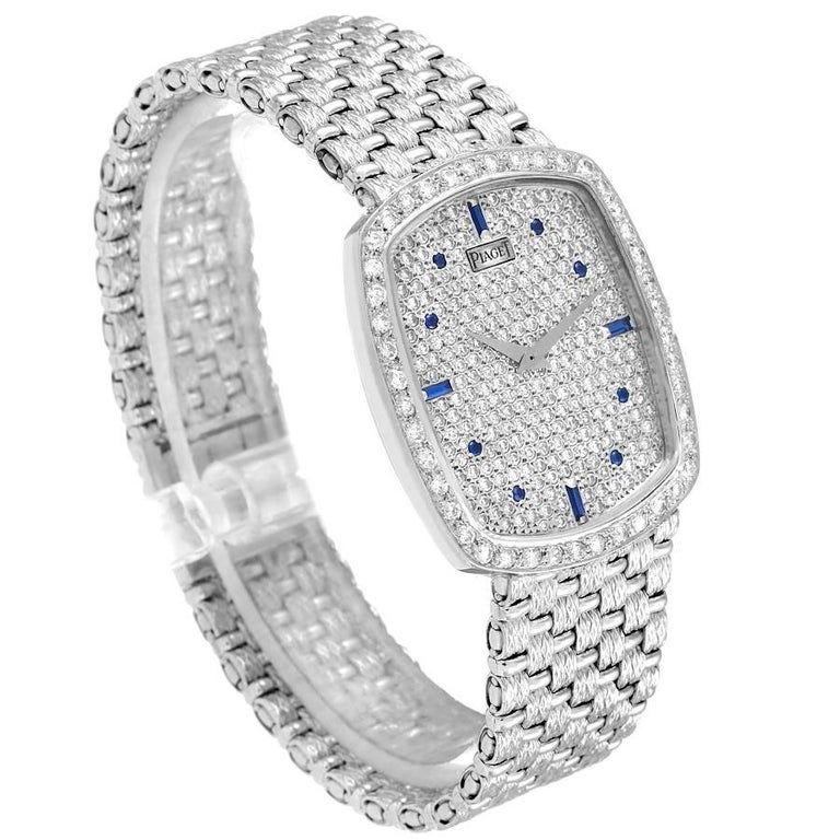 Piaget White Gold Pave Diamond Sapphire Dial Vintage Unisex Watch 9741 ...