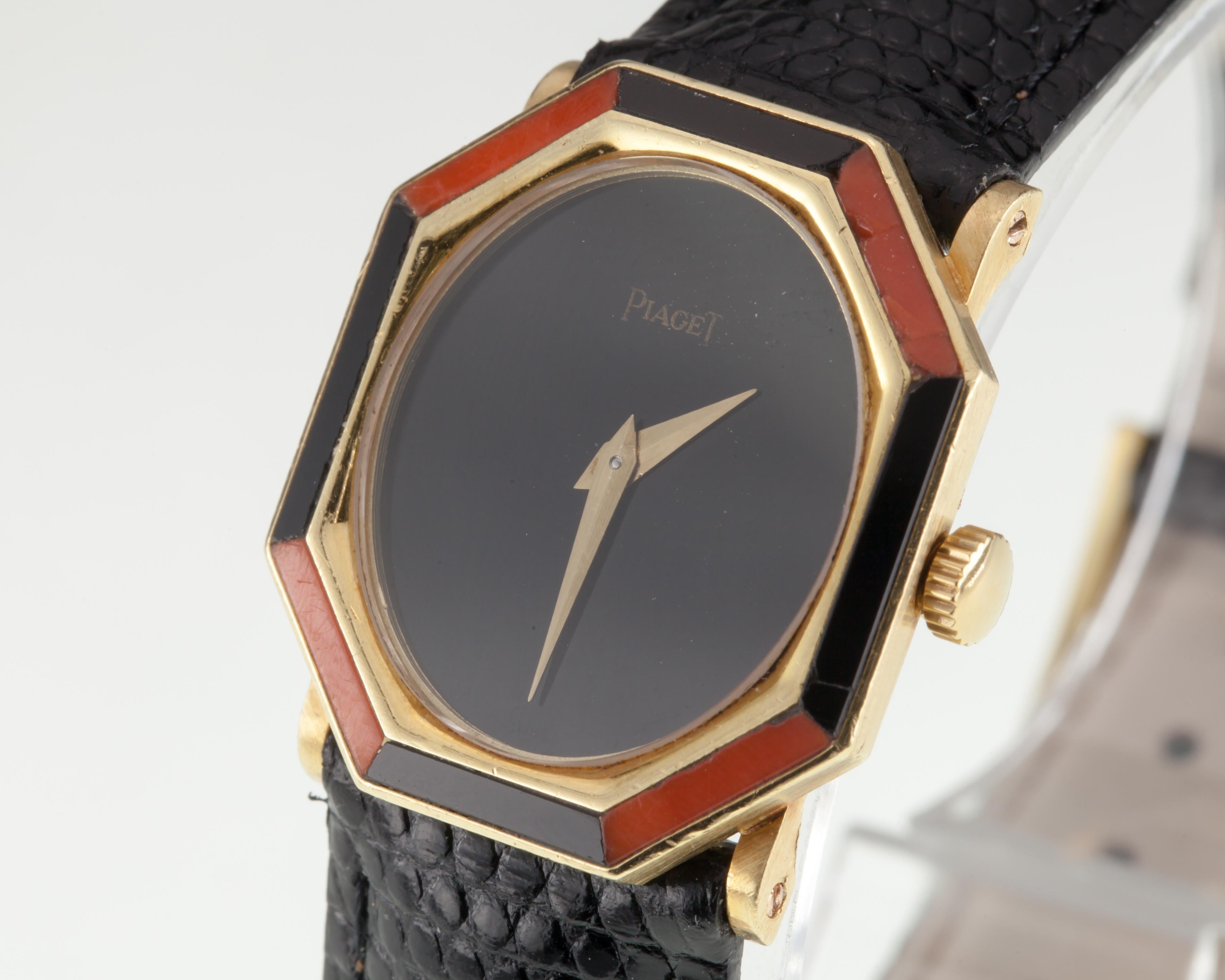 Piaget Women's 18k Yellow Gold Onyx and Coral Women's Mechanical Watch ...