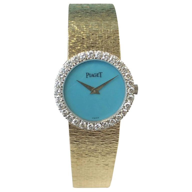 Piaget Yellow Gold Diamond and Turquoise Stone Dial Mechanical ...