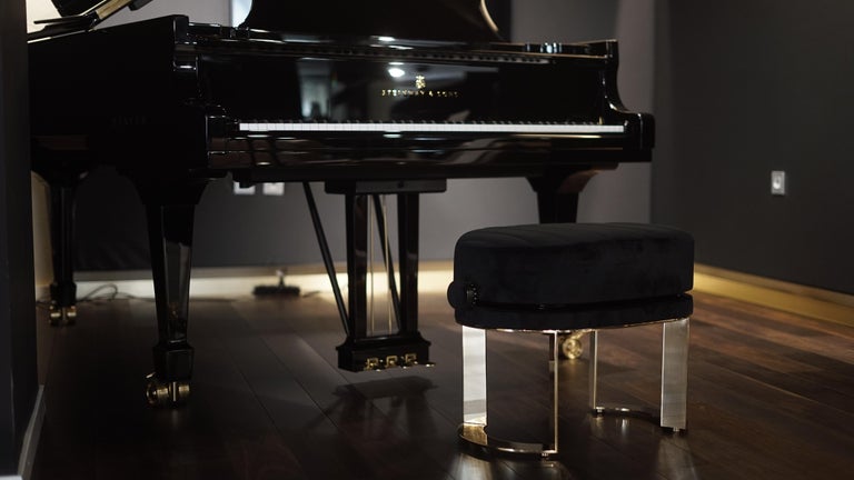 Upholstered Piano Stool with Adjustable Height in Gloss Gold. For Sale ...