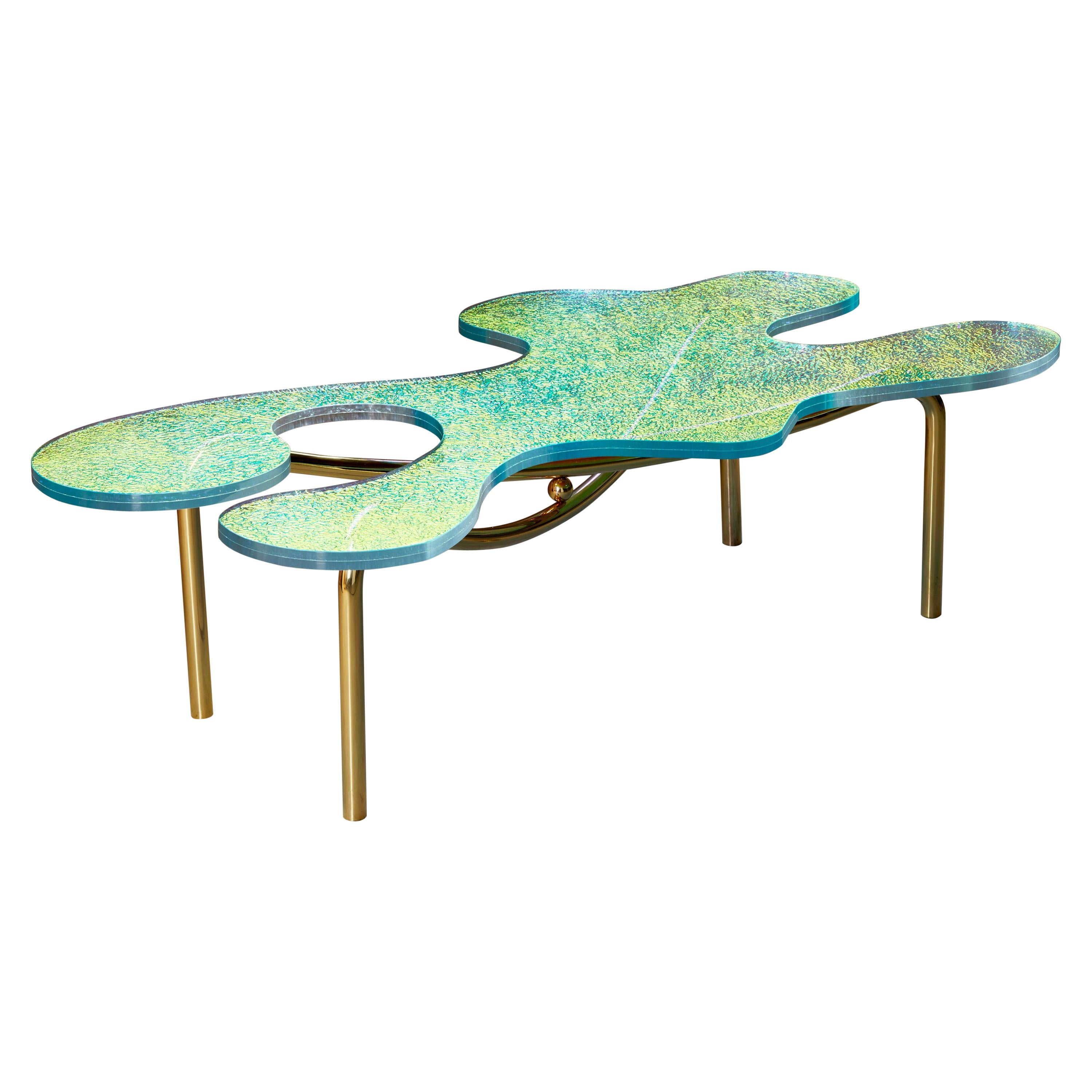 Picasso Contemporary Coffee Table with Glass and Brass For Sale at 1stDibs