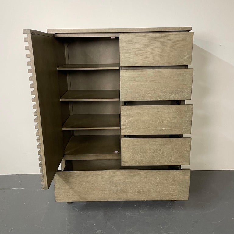 Pickled Modern Hi Chest, Armoire Cabinet, Wardrobe, Metal Base For Sale ...