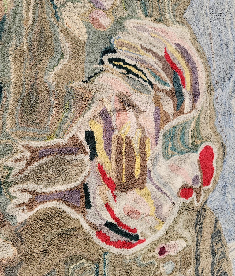 Pictorial 20thc Farm Animals Hand Hooked Rug For Sale at 1stDibs