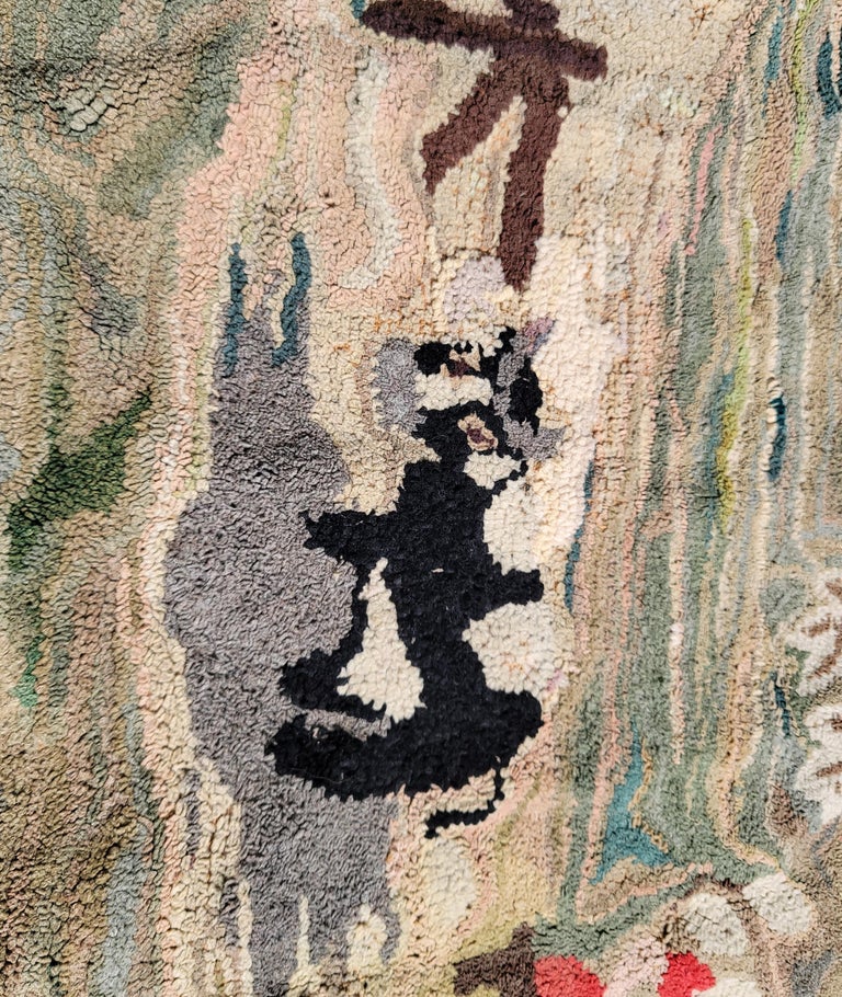 Pictorial 20thc Farm Animals Hand Hooked Rug For Sale at 1stDibs