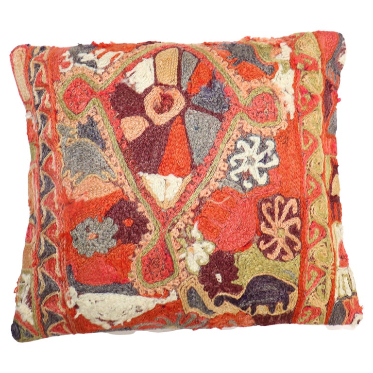 Pictorial Animal Vintage African Chainstitch Textile Pillow For Sale at ...