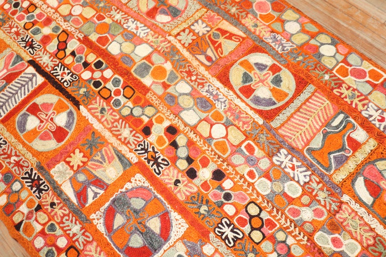 Pictorial Animal Vintage Iraqi Chainstitch Textile Rug For Sale at 1stDibs