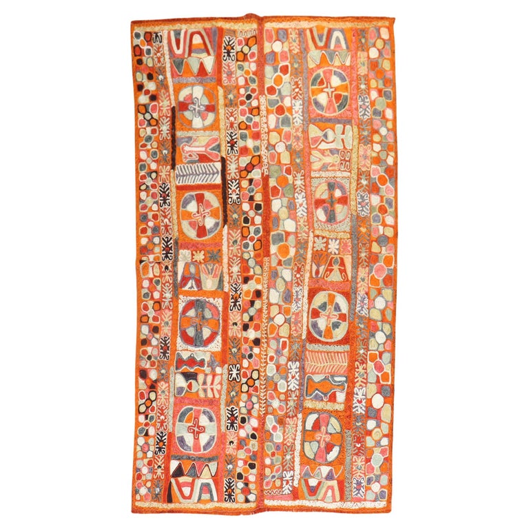 Pictorial Animal Vintage Iraqi Chainstitch Textile Rug For Sale at 1stDibs