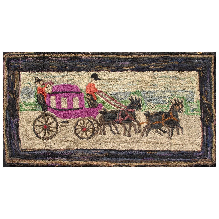Pictorial Antique American Hooked Rug Horse and Buggy in Multi Colours ...