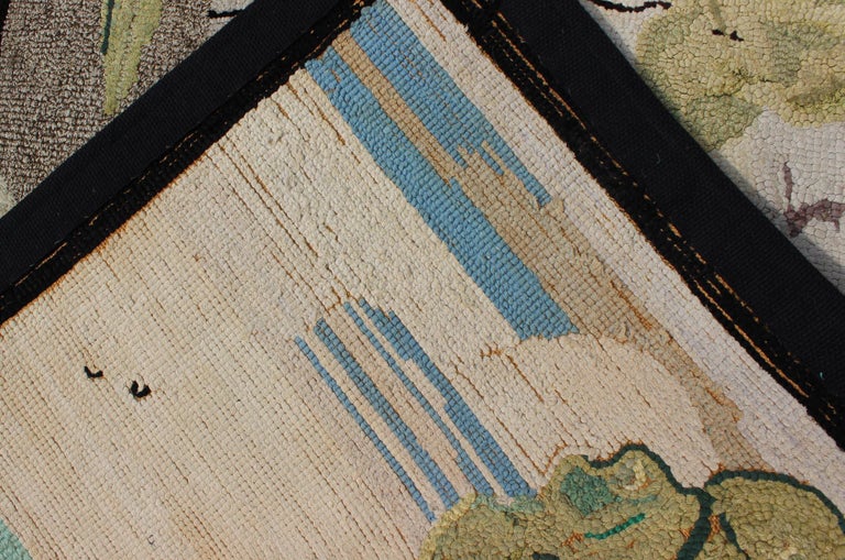 Pictorial Antique American Hooked Rug with Old Farm House Setting For ...