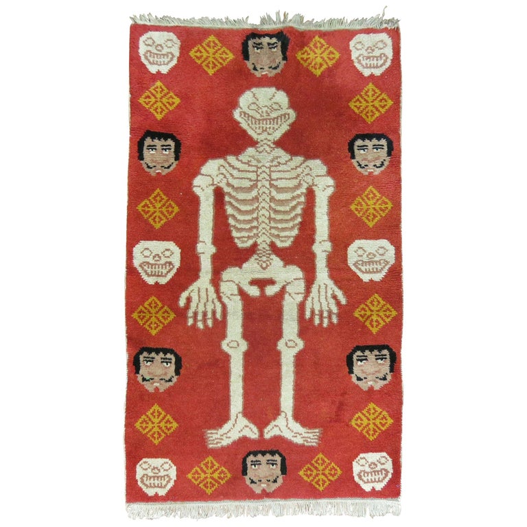 Pictorial Skeleton Vintage Tibetan Rug at 1stDibs | tibetan skeleton rug