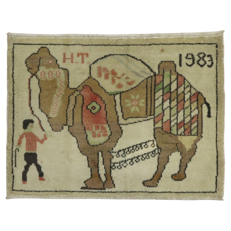 Pictorial Turkish Camel Rug For Sale at 1stDibs