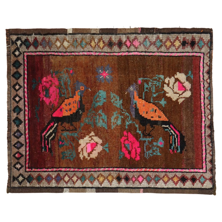 Pictorial Vintage Turkish Pigeon Rug For Sale at 1stDibs