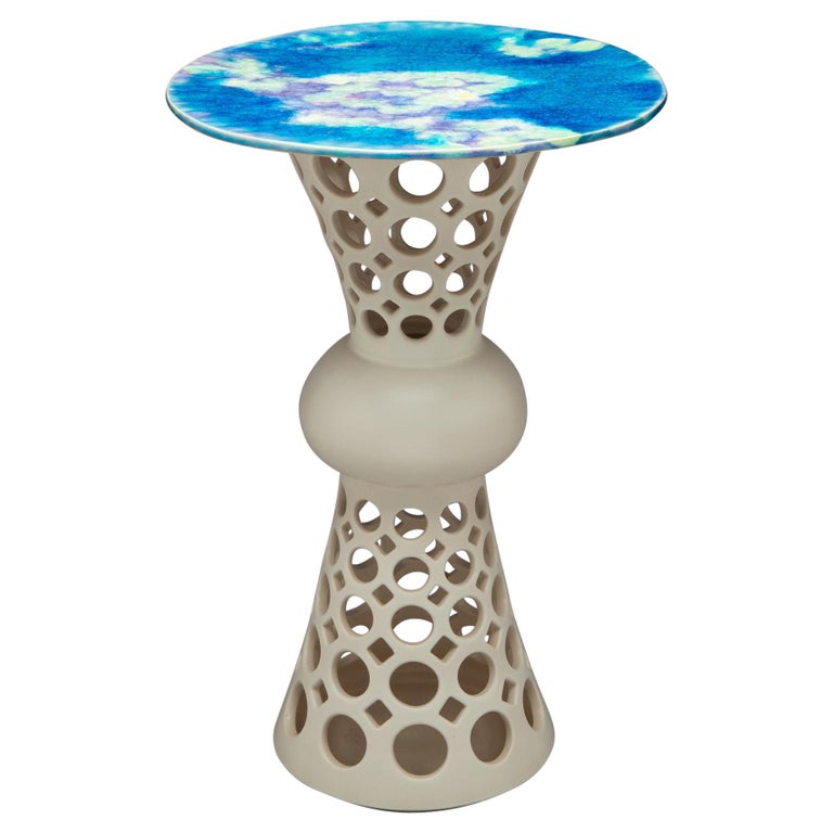 Pierced Ceramic Segmented Hour Glass Side Table, Lavender/Turquoise For ...