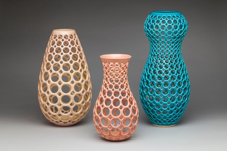 Pierced Ceramic Teardrop Vase/Sculpture-Blush/Pink For Sale at 1stDibs
