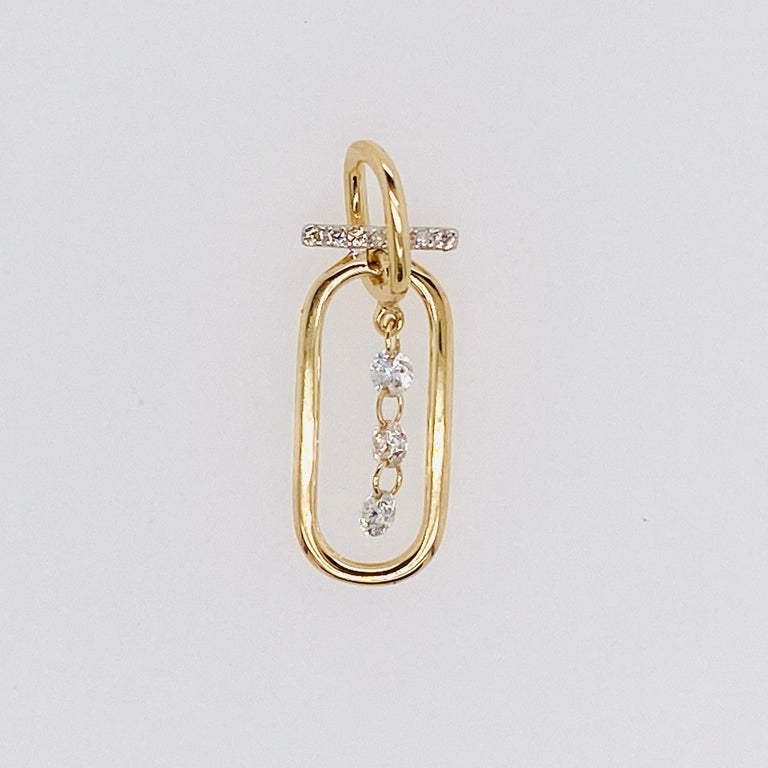 Pierced Diamond Paperclip Bar Pendant Necklace 0.20 Carats, 14k Yellow ...