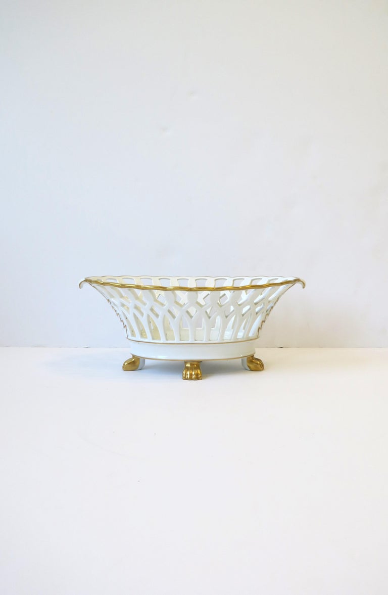 Porcelain Compote Pierced Basket Bowl w/Lion Paw Feet Regency Empire ...