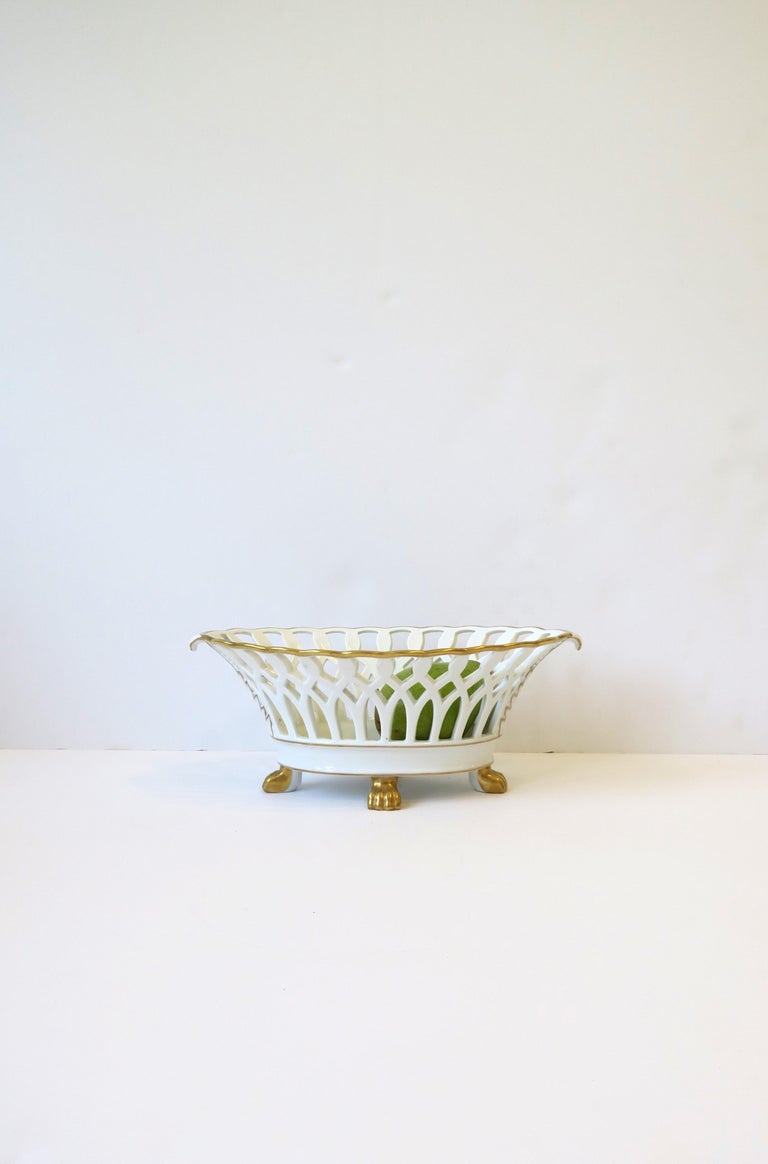 Porcelain Compote Pierced Basket Bowl w/Lion Paw Feet Regency Empire ...