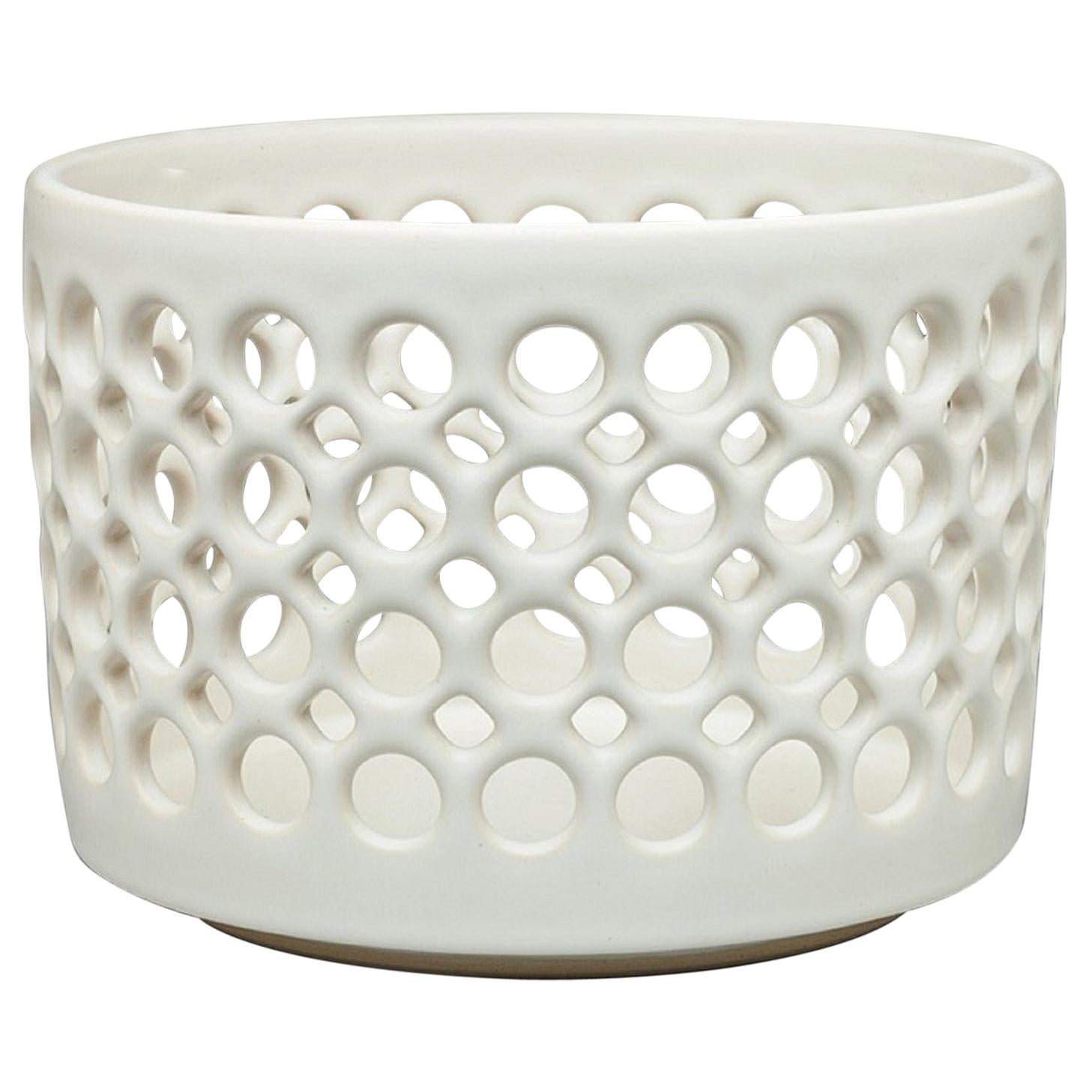 White Ceramic Circular Pierced Cylindrical Bowl or Vessel, In Stock For ...