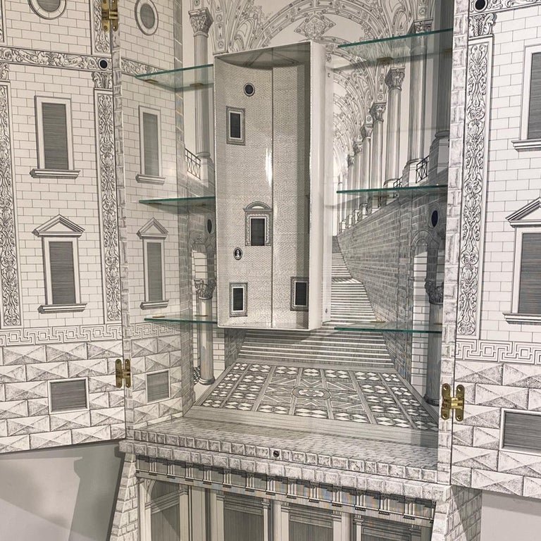 Piero Fornasetti Architettura Trumeau White Black Secretary Armoire at ...