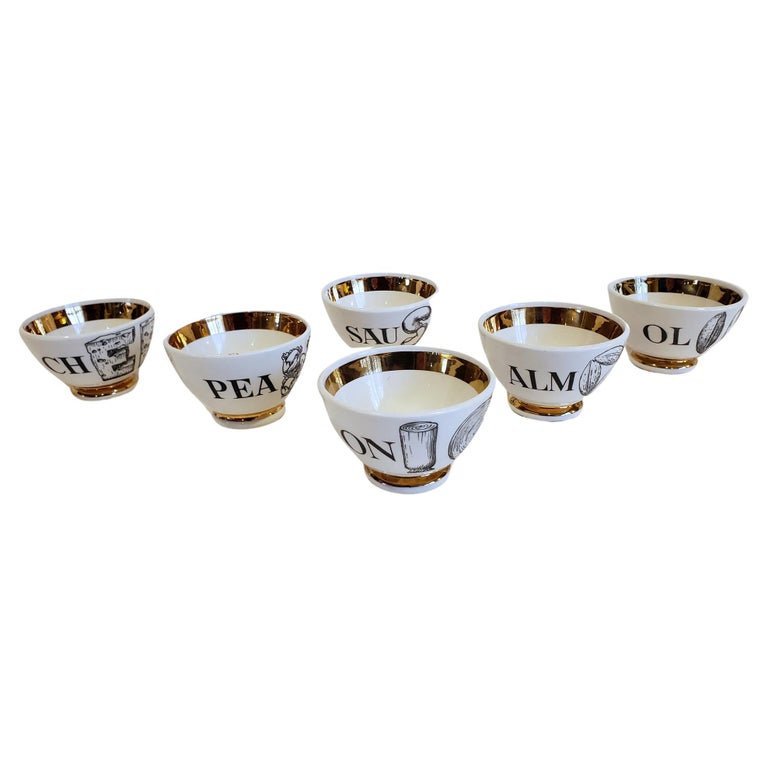 Piero Fornasetti Ceramic Barware Snack Appetizer Bowls, 1960s at 1stDibs