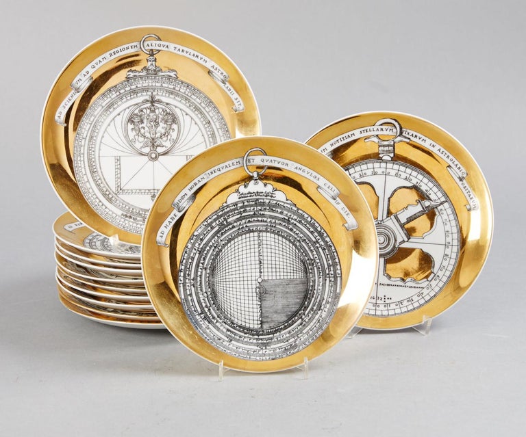 Piero Fornasetti Porcelain Astrolabe Plates in a Complete Set of Twelve ...