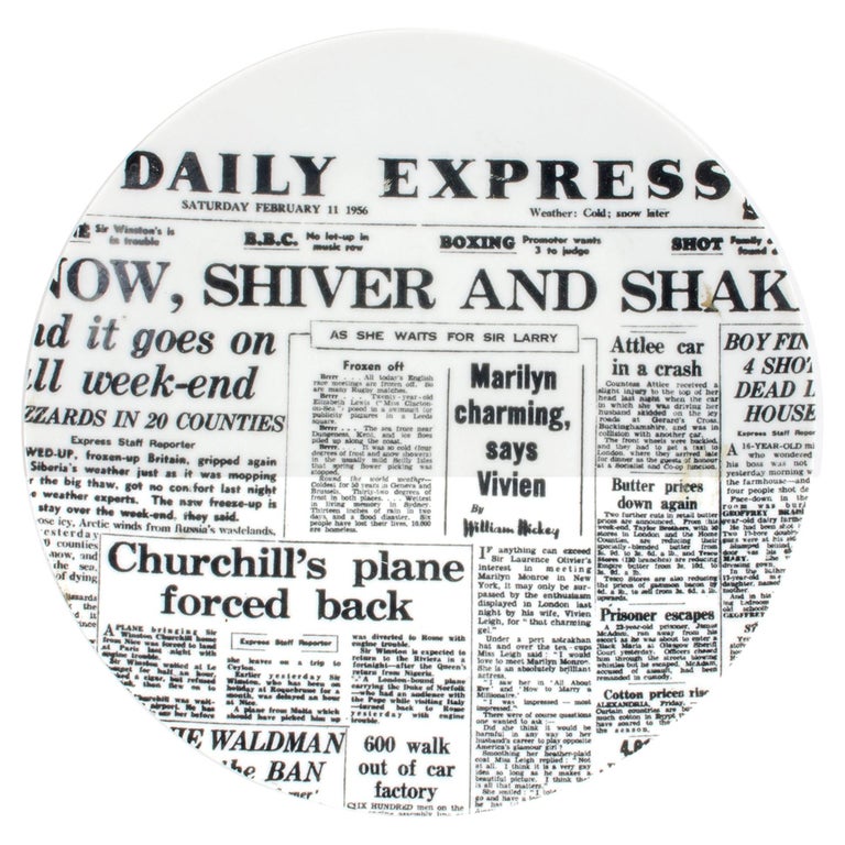 Piero Fornasetti Porcelain Newspaper Plate, Daily Express For Sale at ...