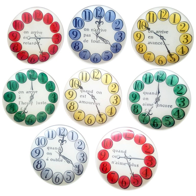Piero Fornasetti Set of Eight Quand on Arrive Clock Coasters, When One ...