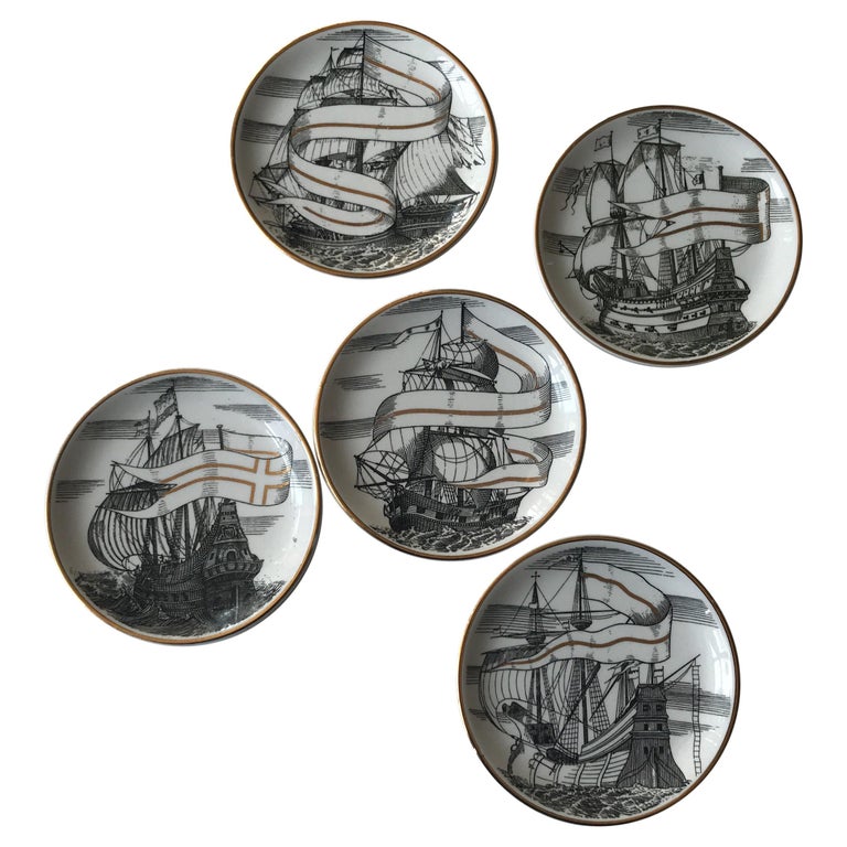 Piero Fornasetti Set of Five Italian Porcelain Coasters at 1stDibs