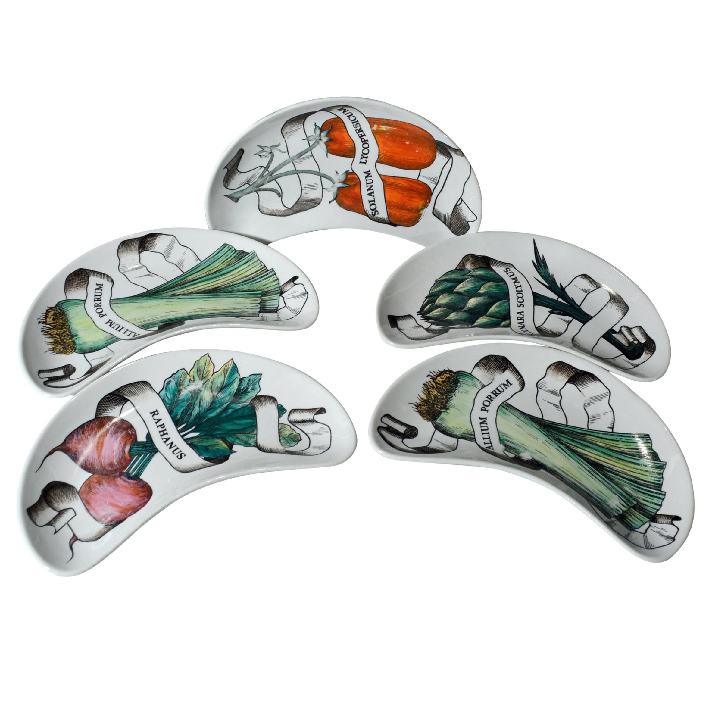 Piero Fornasetti Gold Appetizer Dishes on Original Tray, Skewer Pattern ...