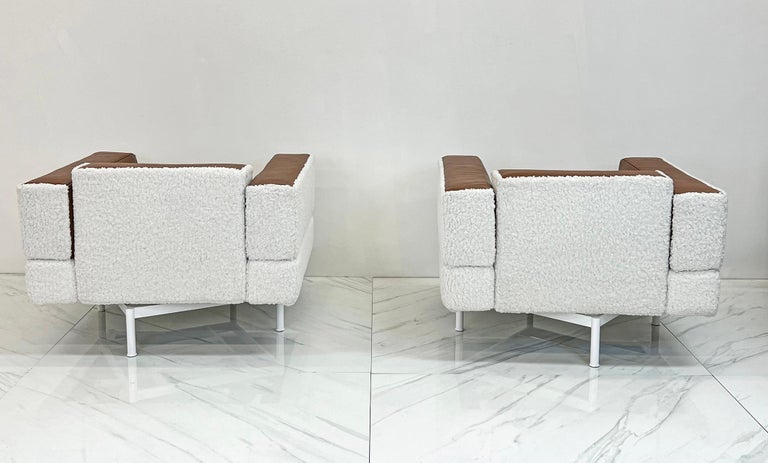 Piero Lissoni Reef Chairs in Cognac Leather and Boucle, Cassina, 2001 ...
