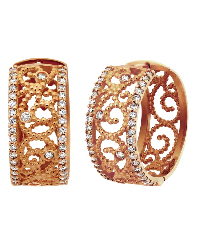 Piero Milano 18k Rose Gold Diamond Huggie Earrings For Sale at 1stDibs