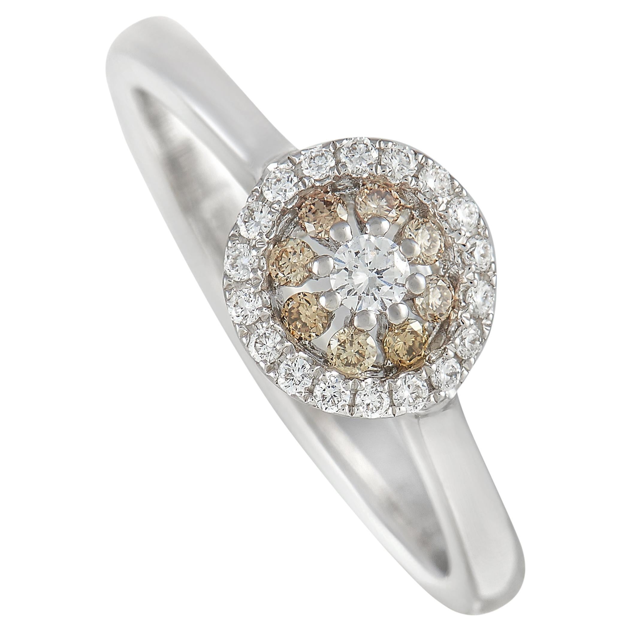 Piero Milano 18K White Gold 0.39 Ct Brown and White Diamond Ring For ...