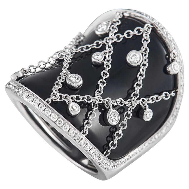 Piero Milano 18K White Gold 0.75ct Diamond Concave Ring For Sale at 1stDibs