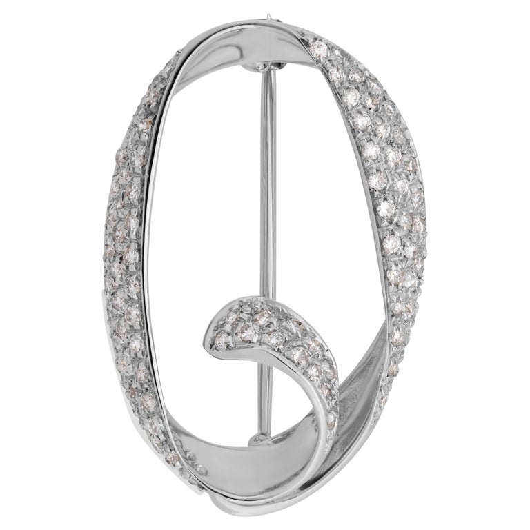 Piero Milano 18K White Gold Diamond Brooch For Sale at 1stDibs