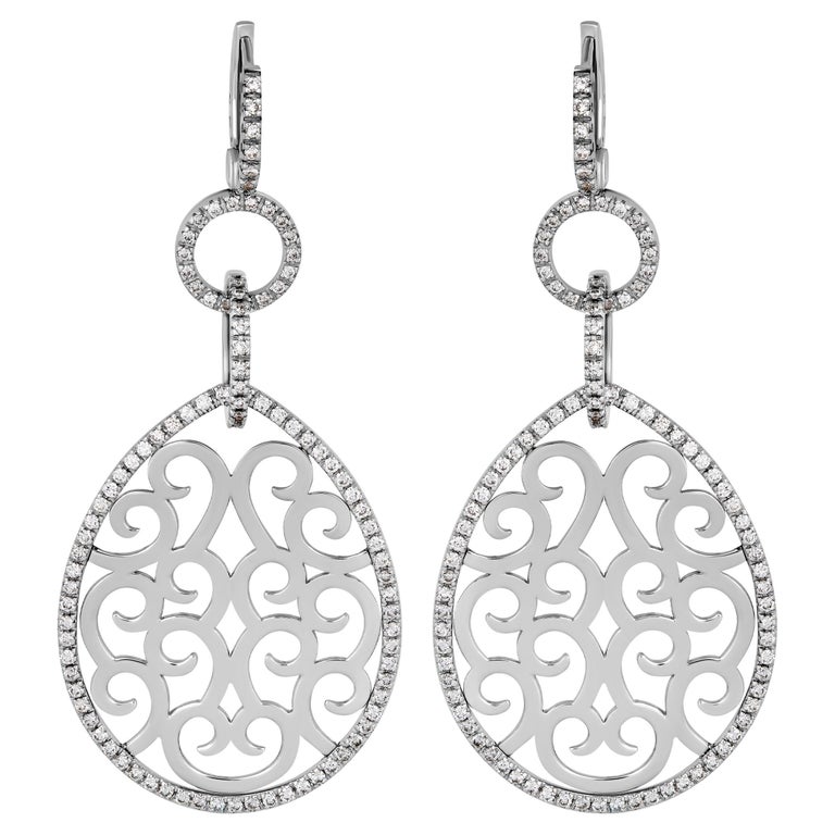 Piero Milano 18k White Gold Diamond Dangle Earrings For Sale at 1stDibs
