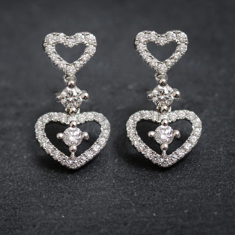 Piero Milano 18k White Gold Diamond Drop Earrings For Sale at 1stDibs