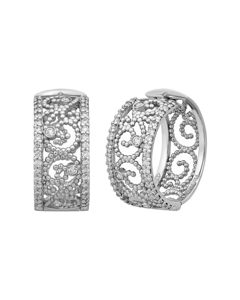 Piero Milano 18k White Gold Diamond Huggie Earrings For Sale at 1stDibs