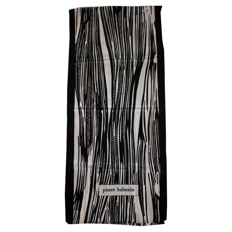 Pierre Balmain Black and White Silk Scarf For Sale at 1stDibs