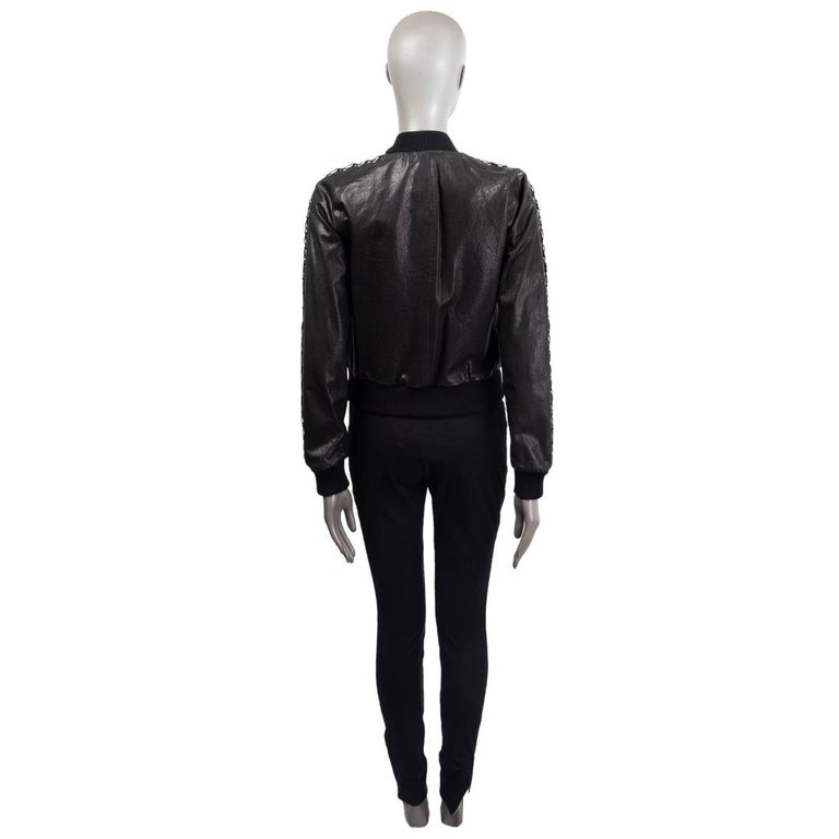 PIERRE BALMAIN black LACE UP LEATHER BOMBER Jacket 42 L For Sale at 1stDibs