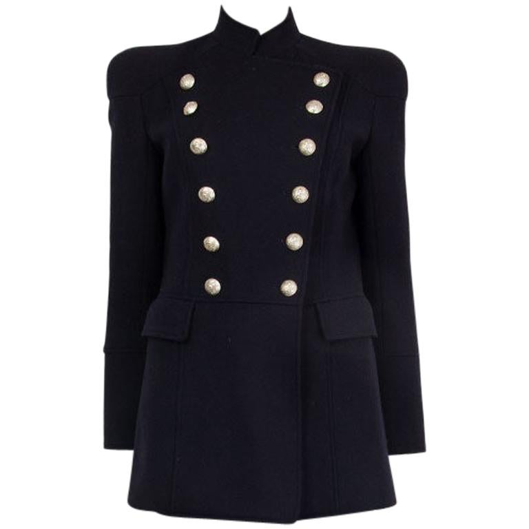 PIERRE BALMAIN blue wool DOUBLE BREASTED Coat Jacket 36 XS at 1stDibs