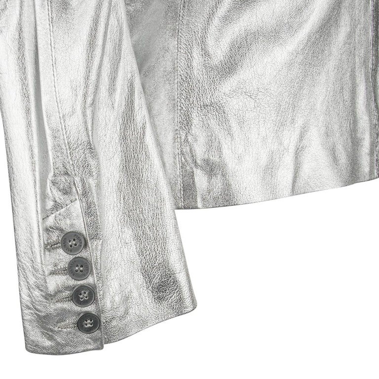 Pierre Balmain Jacket Ice Silver Leather Light Weight 42 / 8 nwt For ...