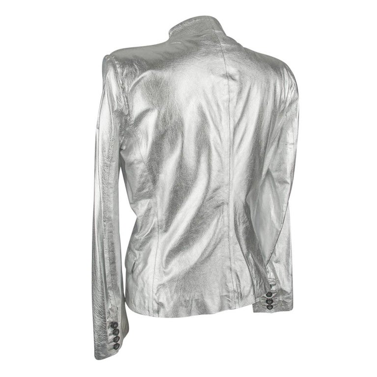 Pierre Balmain Jacket Ice Silver Leather Light Weight 42 / 8 nwt For ...