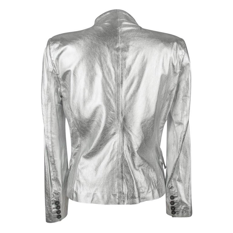Pierre Balmain Jacket Ice Silver Leather Light Weight 42 / 8 nwt For ...