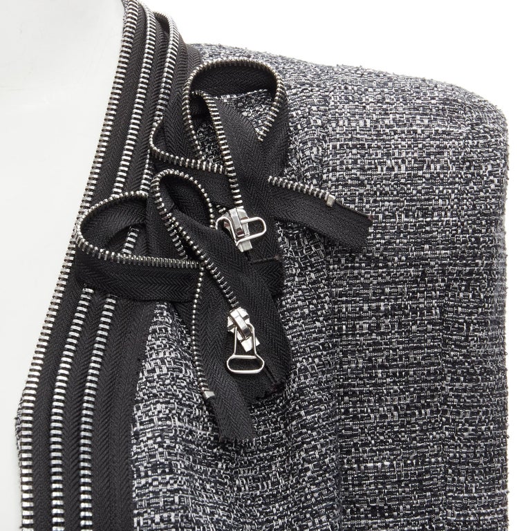 PIERRE BALMAIN metallic grey lurex tweed zipper trim blazer jacket FR40 ...
