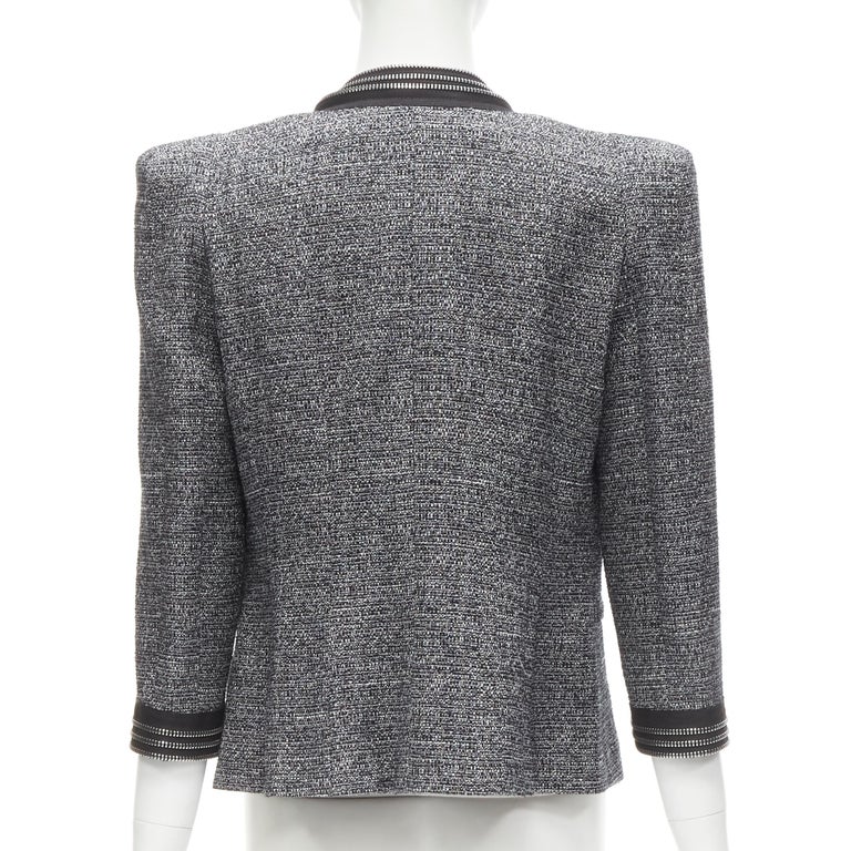 PIERRE BALMAIN metallic grey lurex tweed zipper trim blazer jacket FR40 ...
