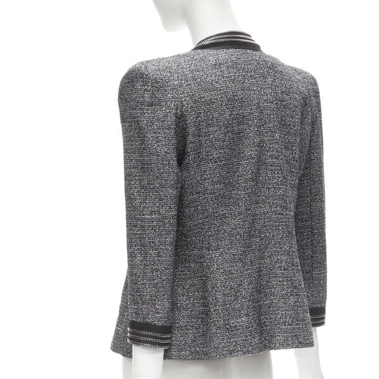 PIERRE BALMAIN metallic grey lurex tweed zipper trim blazer jacket FR40 M For Sale at 1stDibs