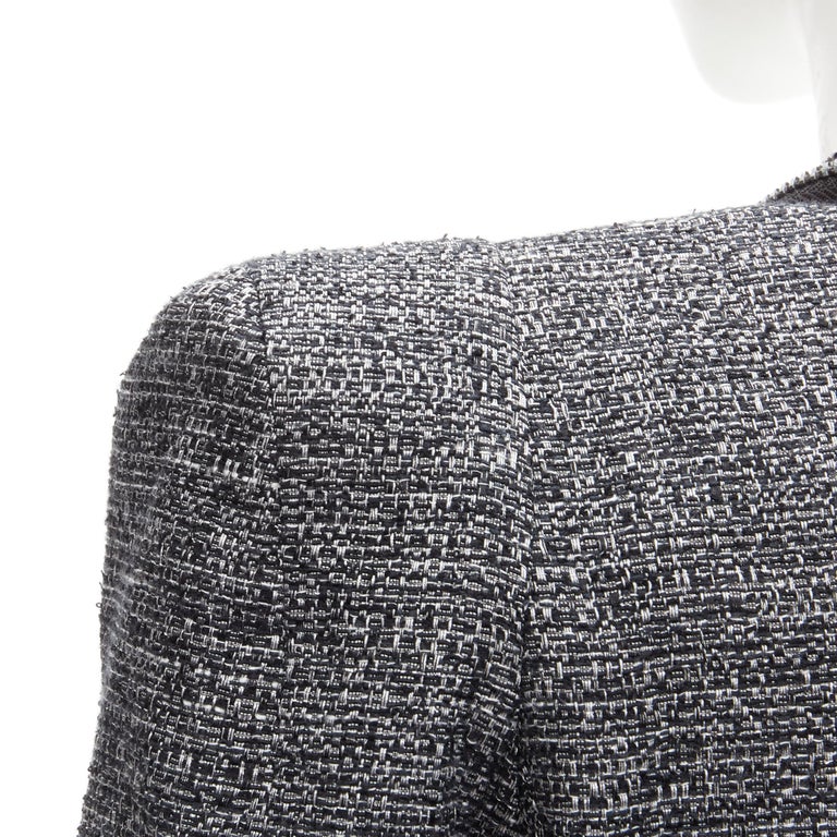 PIERRE BALMAIN metallic grey lurex tweed zipper trim blazer jacket FR40 ...