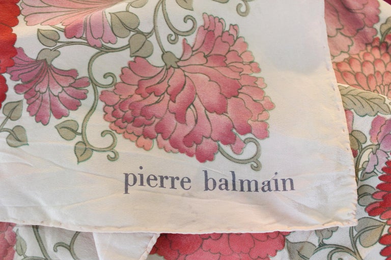 Pierre Balmain Pink Beige Silk Floral Scarf at 1stDibs