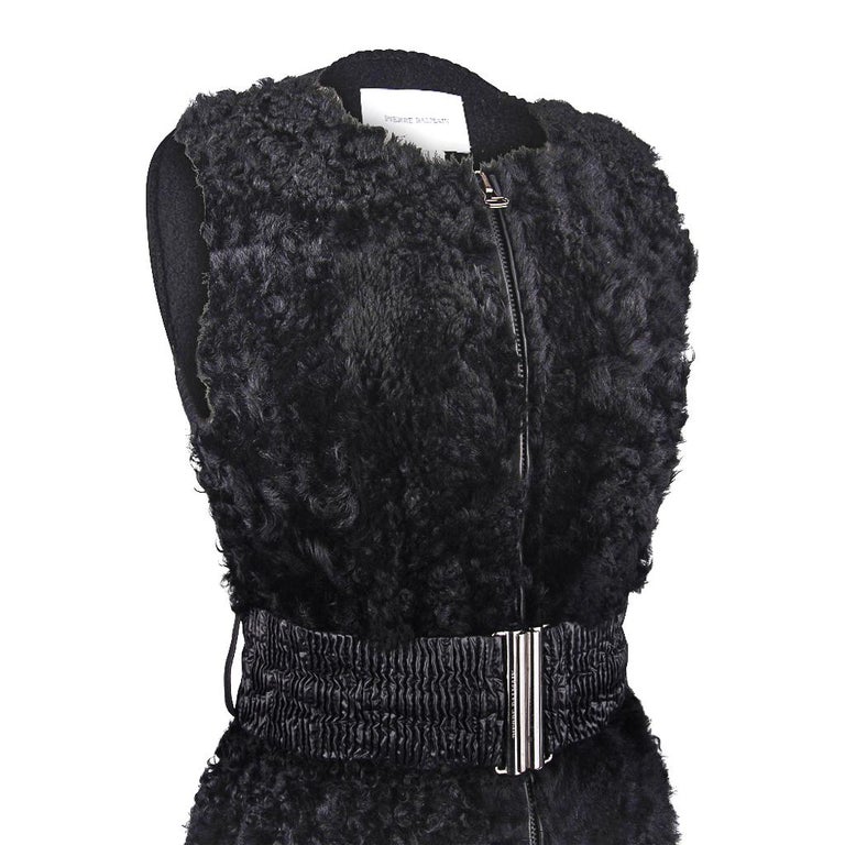 Pierre Balmain Vest Sleek Long Black Shearling Lambskin Front 40 / 6 ...